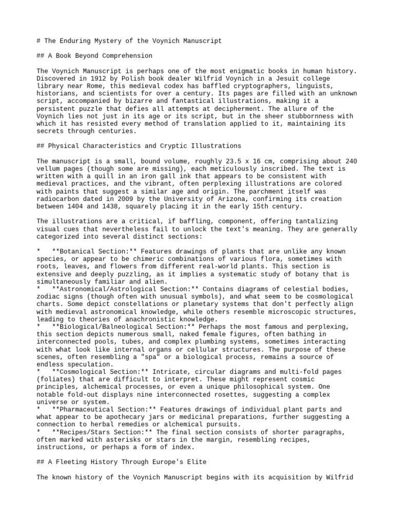 The Enduring Mystery of The Voynich Manuscript | PDF | Linguistics