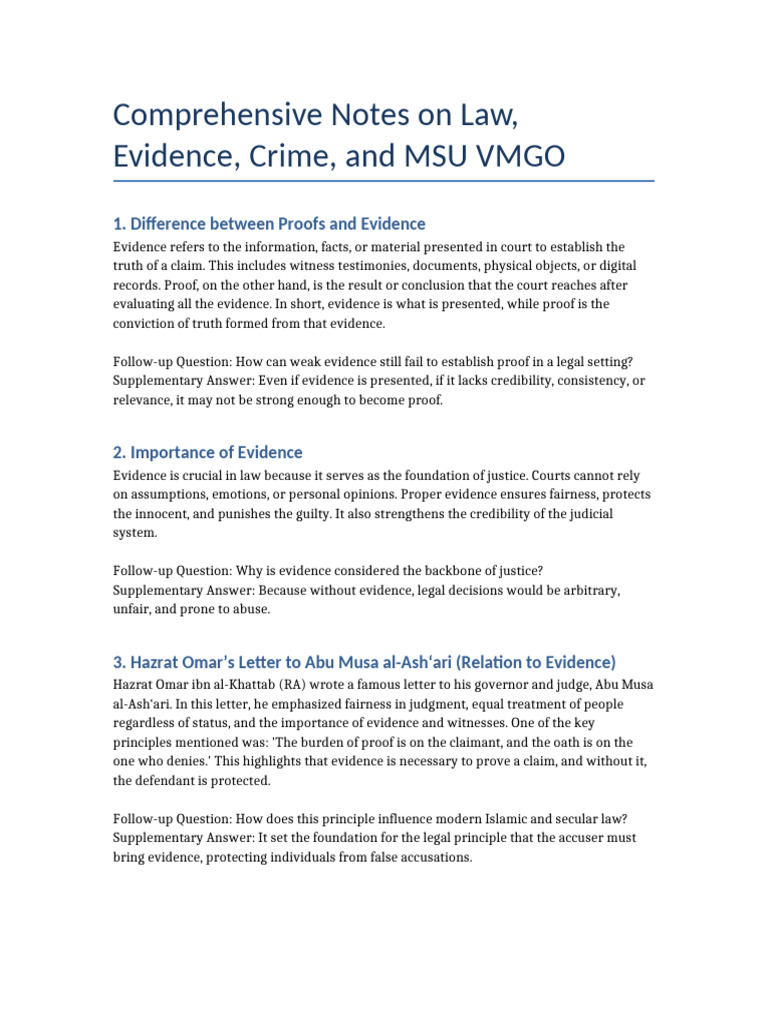 Comprehensive Law Evidence Crime MSU VMGO | PDF | Crimes | Crime & Violence