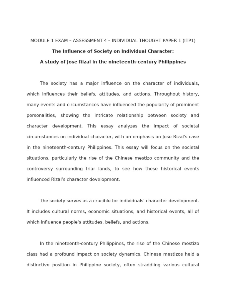 RZL110 Module1 Exam Assessment4 | PDF | Society | Philippines