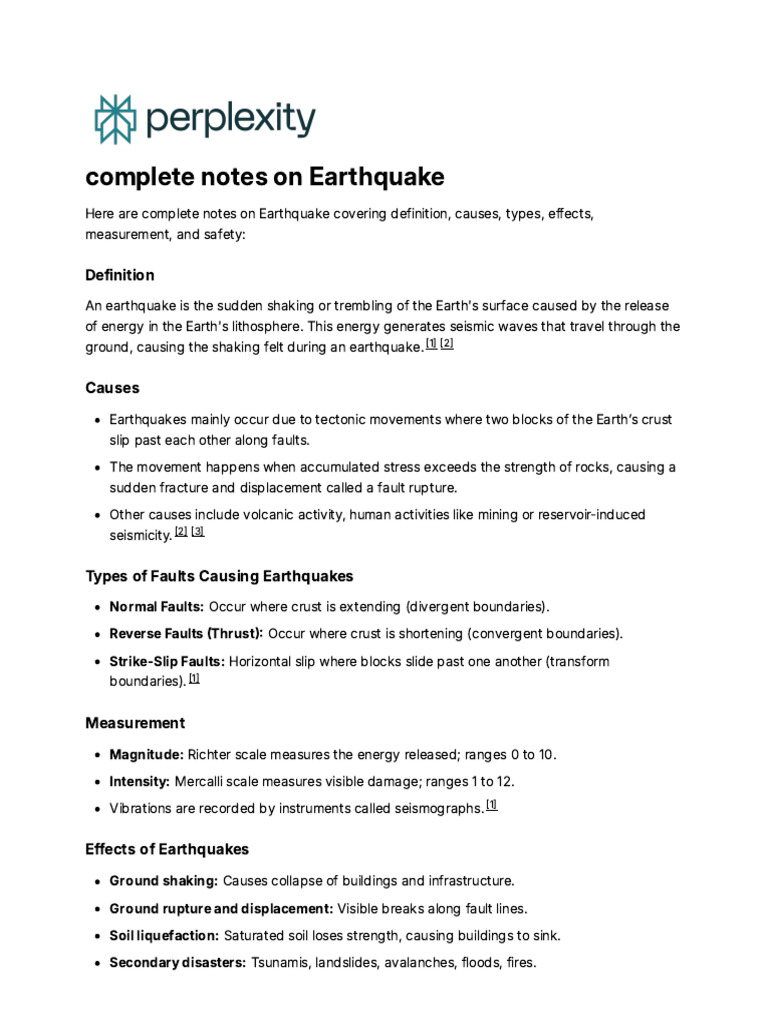 Comprehensive Earthquake Notes | PDF | Earthquakes | Fault (Geology)