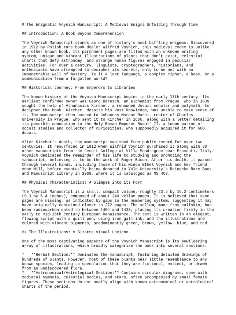 Voynich Manuscript: Medieval Mystery Unveiled | PDF