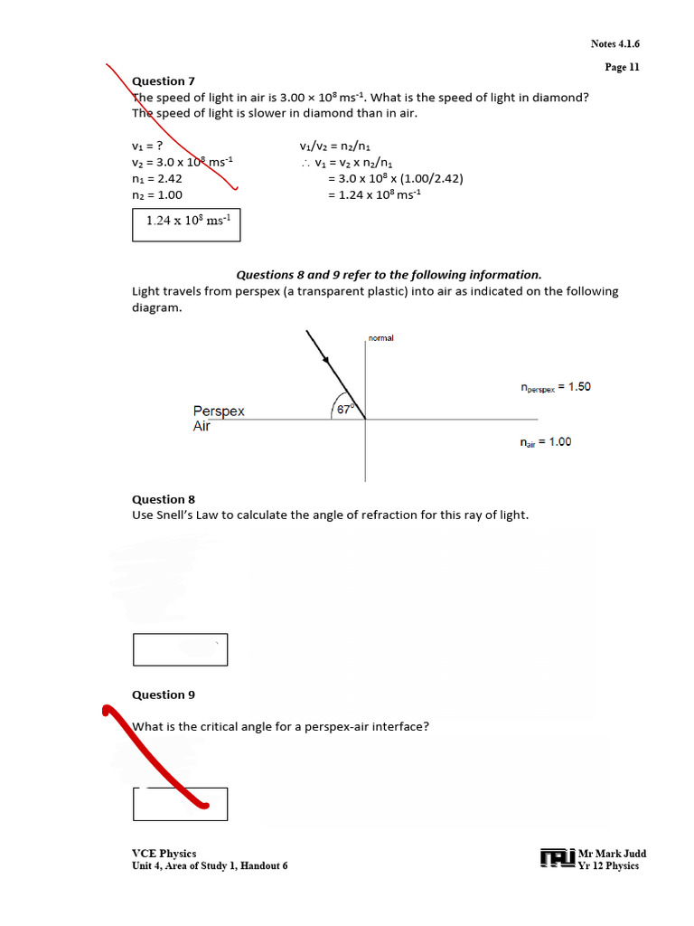 0609 Waves Extra Practice | PDF | Refraction | Speed Of Light