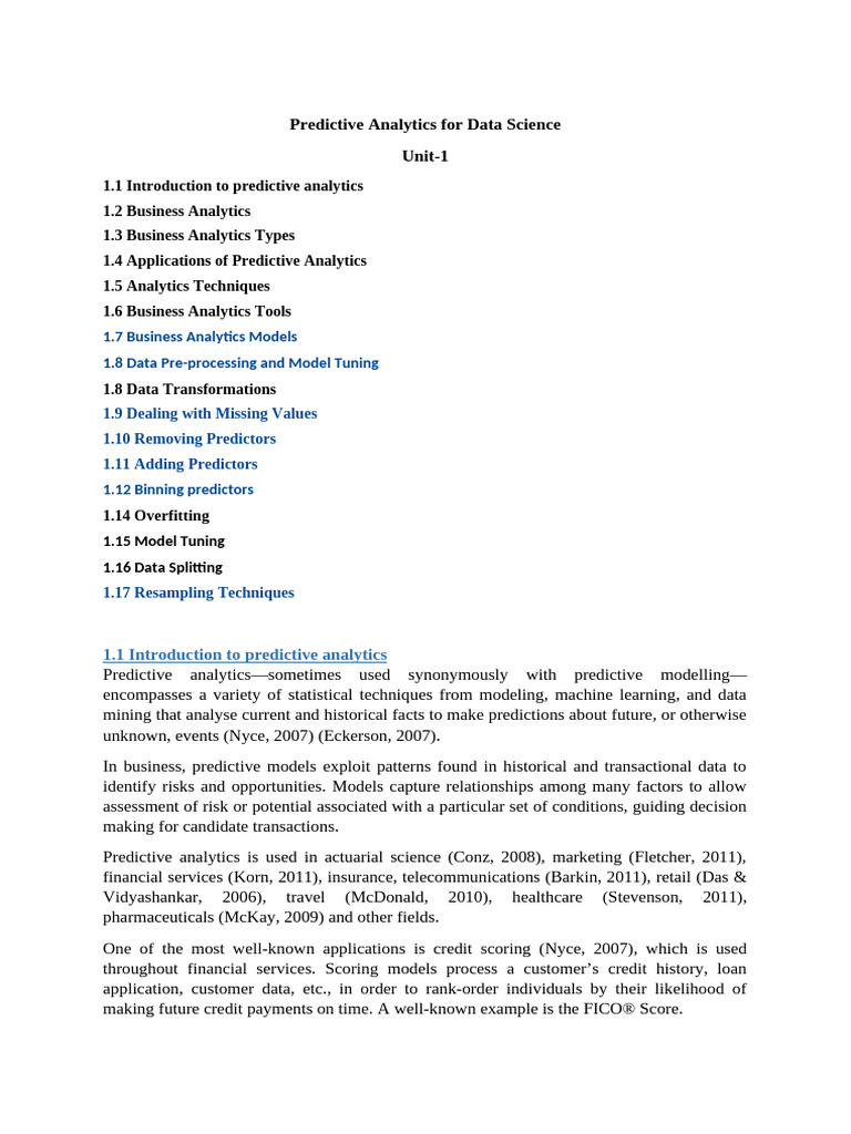 Predictive Analytics for Data Science Unit1 | PDF | Analytics | Predictive Analytics