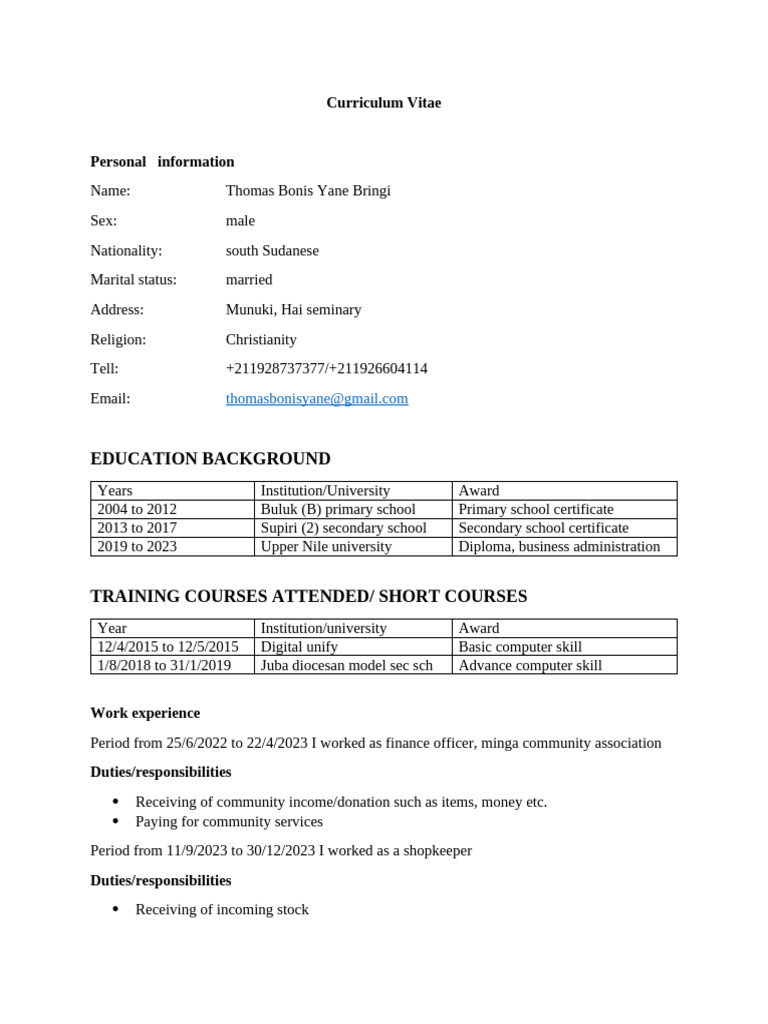 Curriculum Vitae: Education Background | PDF