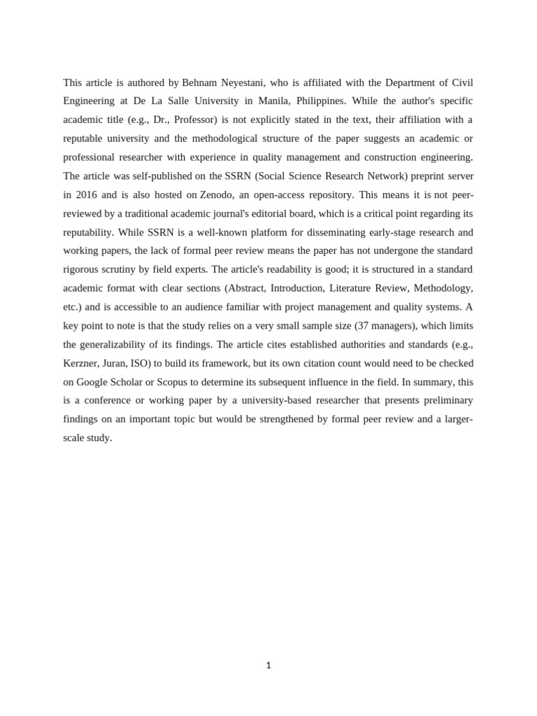 Effectiveness of QMS in Construction Projects | PDF | Quality ...