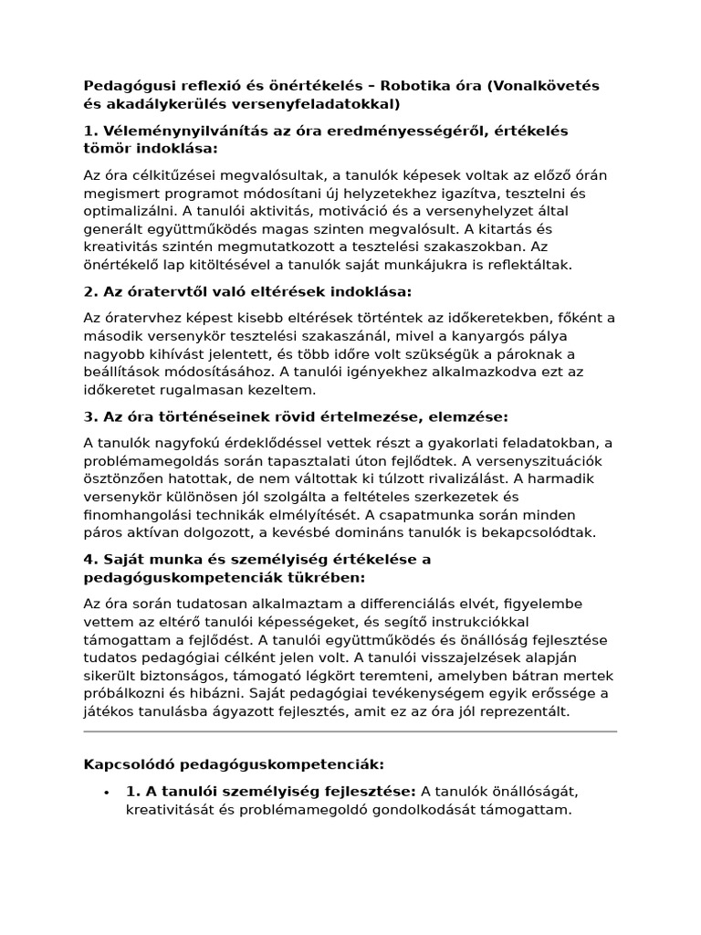 Pedagógusi Reflexió És Önértékelés | PDF