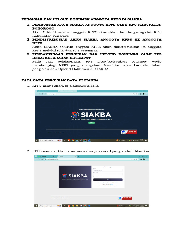 Tata Cara Pengisian Dan Uploud Dokumen Di Siakba | PDF