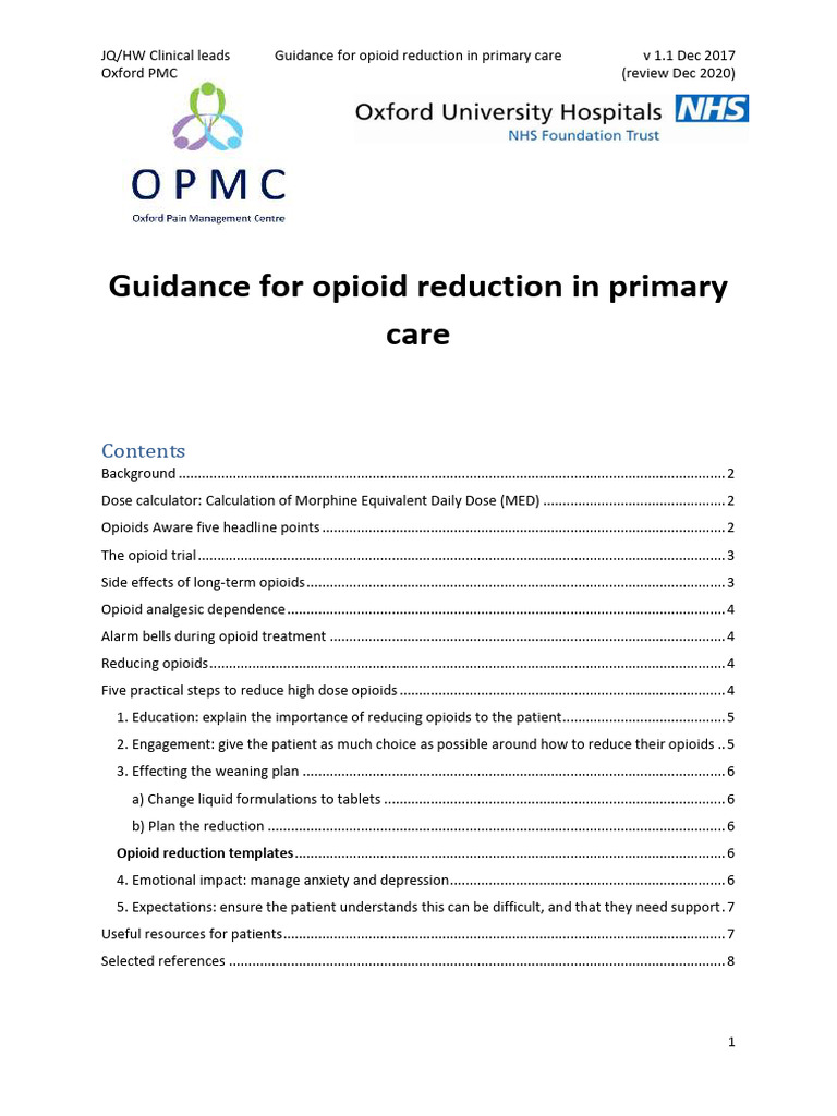 Opioid Reduction Guidance for Primary Care | PDF | Opioid | Morphine