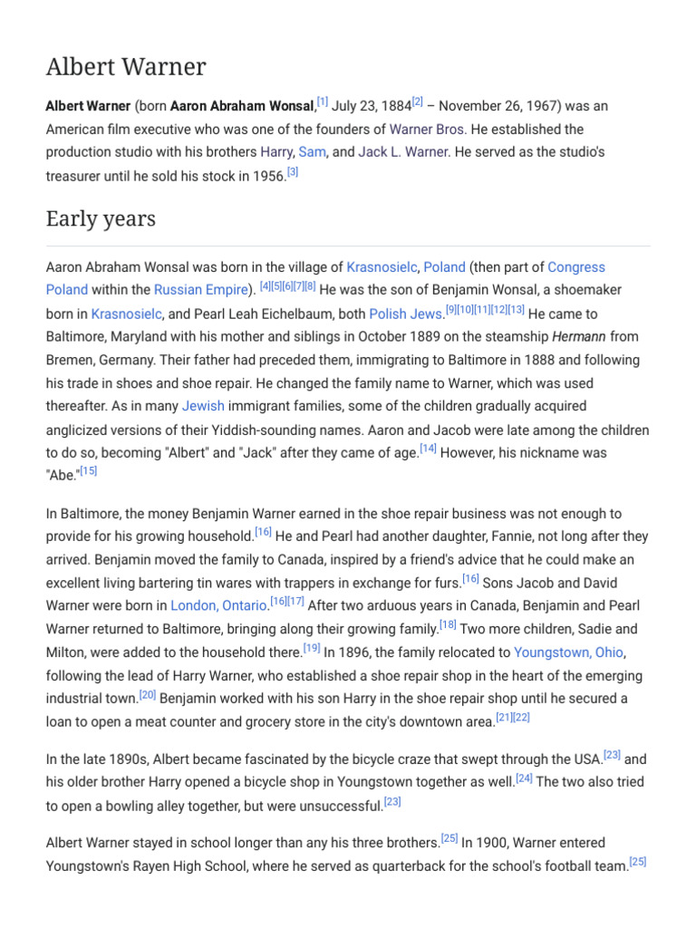 Albert Warner - Wikipedia | PDF | Warner Bros.