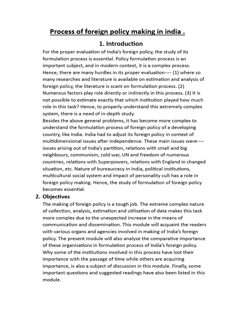 Process of Foreign Policy Making in India | PDF | Government