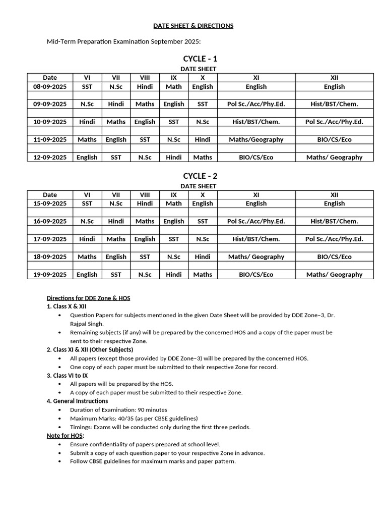 Date Sheet 1 | PDF | Educational Stages | Educational Assessment And ...