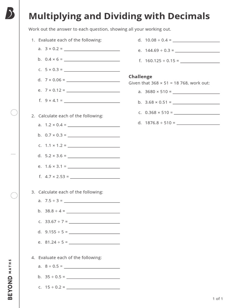 Decimal Multiplication and Division Practice | PDF