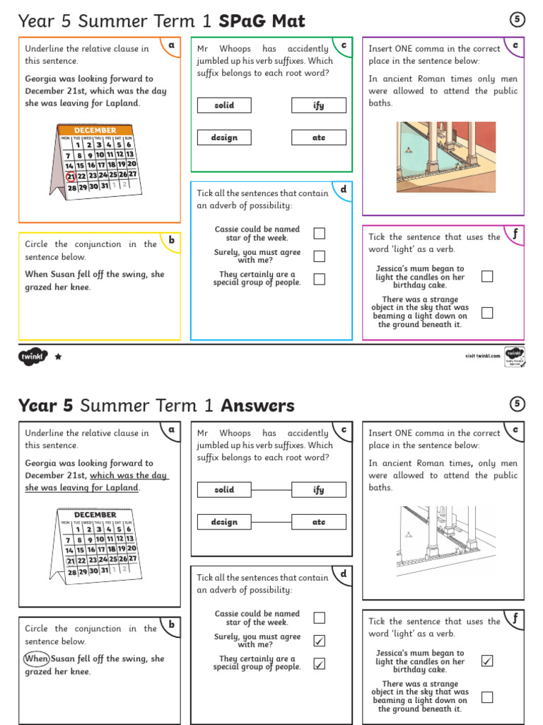 Year 5 SPaG Practice and Answers | PDF | Verb | Adverb