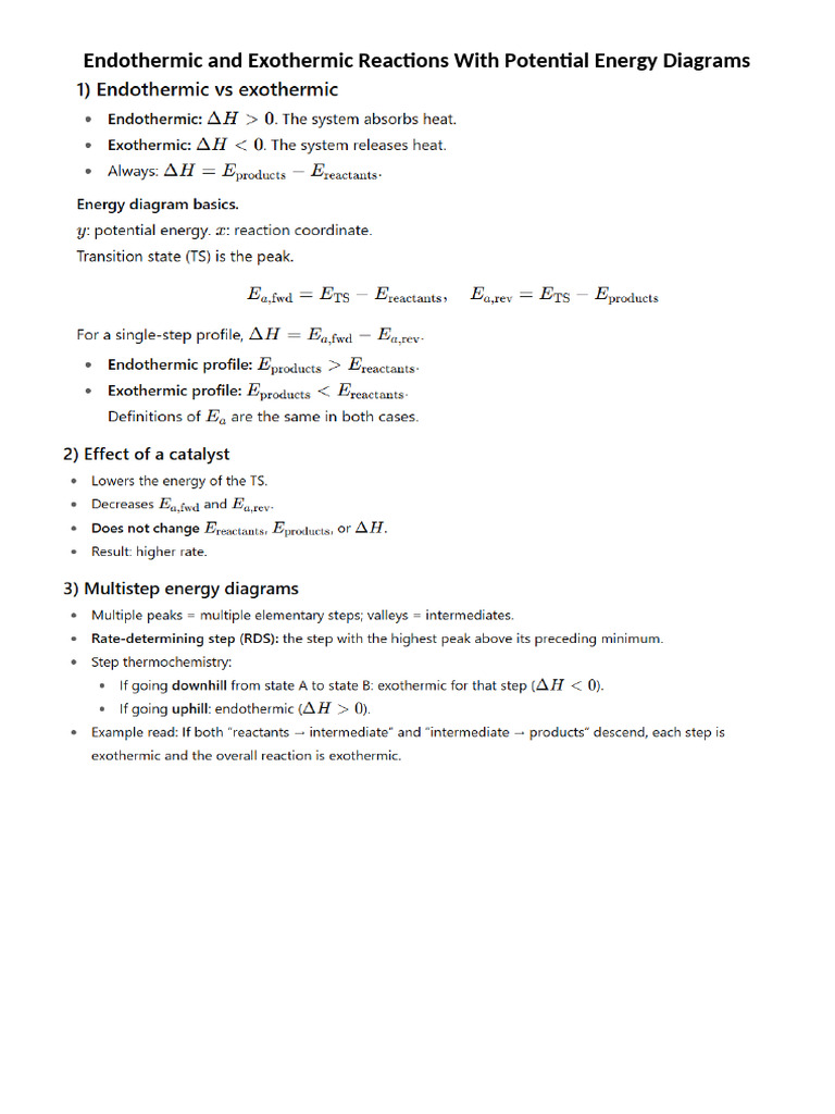 Endothermic and Exothermic Reactions With Potential Energy Diagrams | PDF