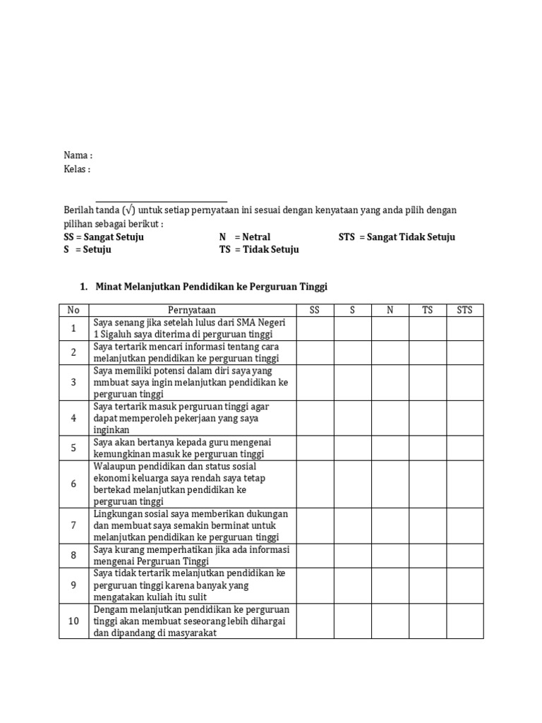 Kuesioner Fix Nurul Hikmah Rahayu | PDF
