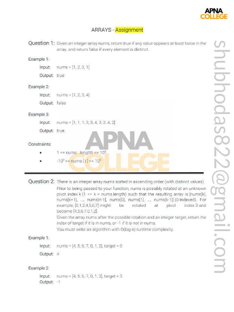 Assignment Questions (Arrays) | PDF
