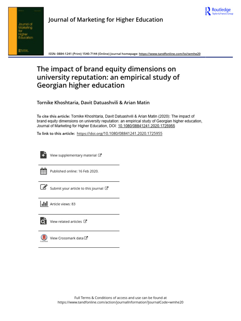 The Impact of Brand Equity Dimensions On University Reputation: An ...