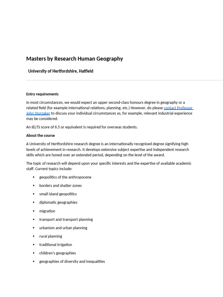 Masters by Research Human Geography - hertFORDSHIRE | PDF | Thesis | Academic Degree