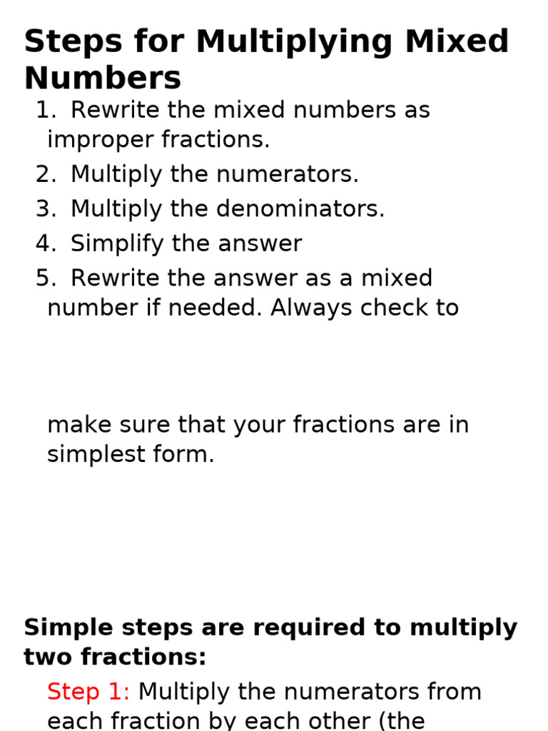 Steps For Multiplying Mixed Numbers | PDF