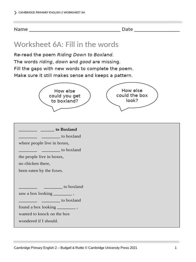 Pri Eng 2ed Tr2 Diff Worksheet 6a | PDF