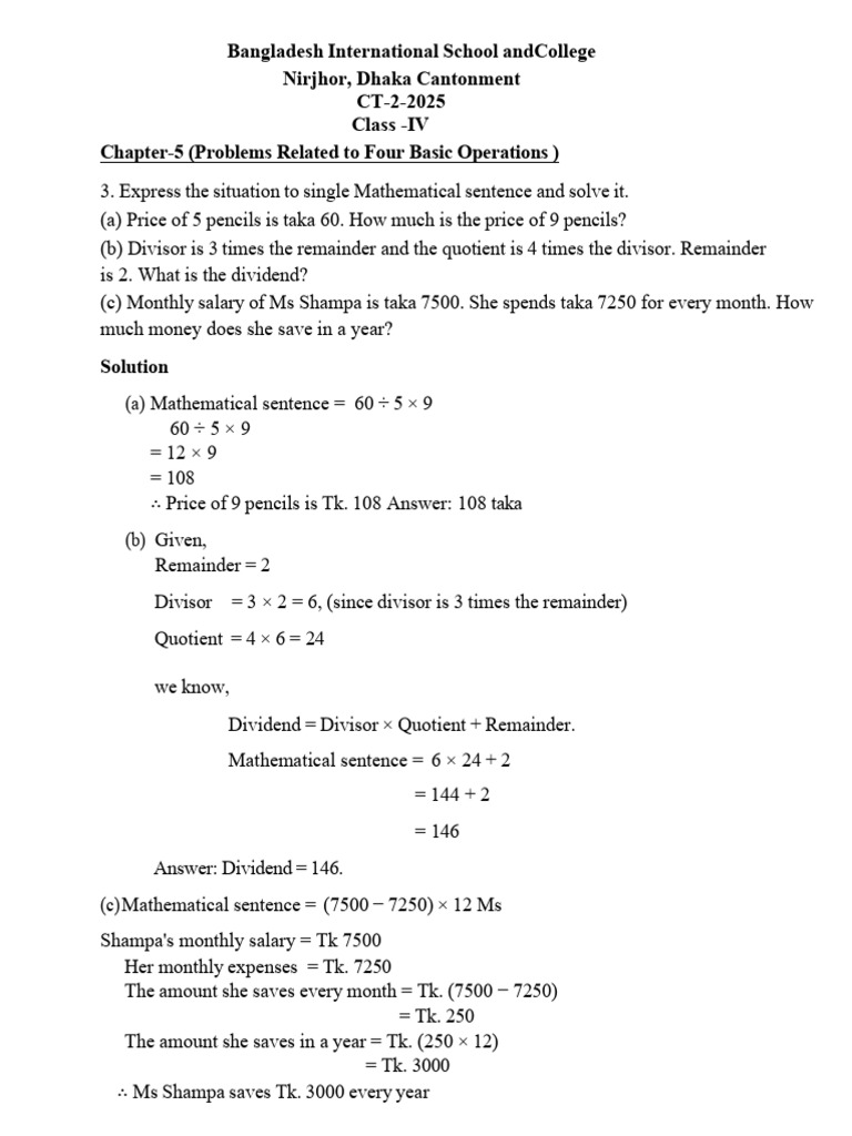 Class 4 Math Ct2 Compilefile Math | PDF | Division (Mathematics) | Number Theory