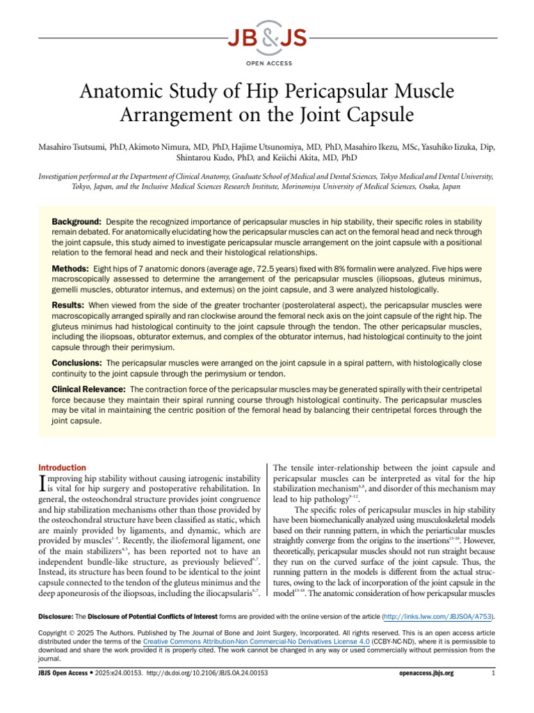 Anatomic Study of Hip Pericapsular Muscle Arrangement On The Joint ...