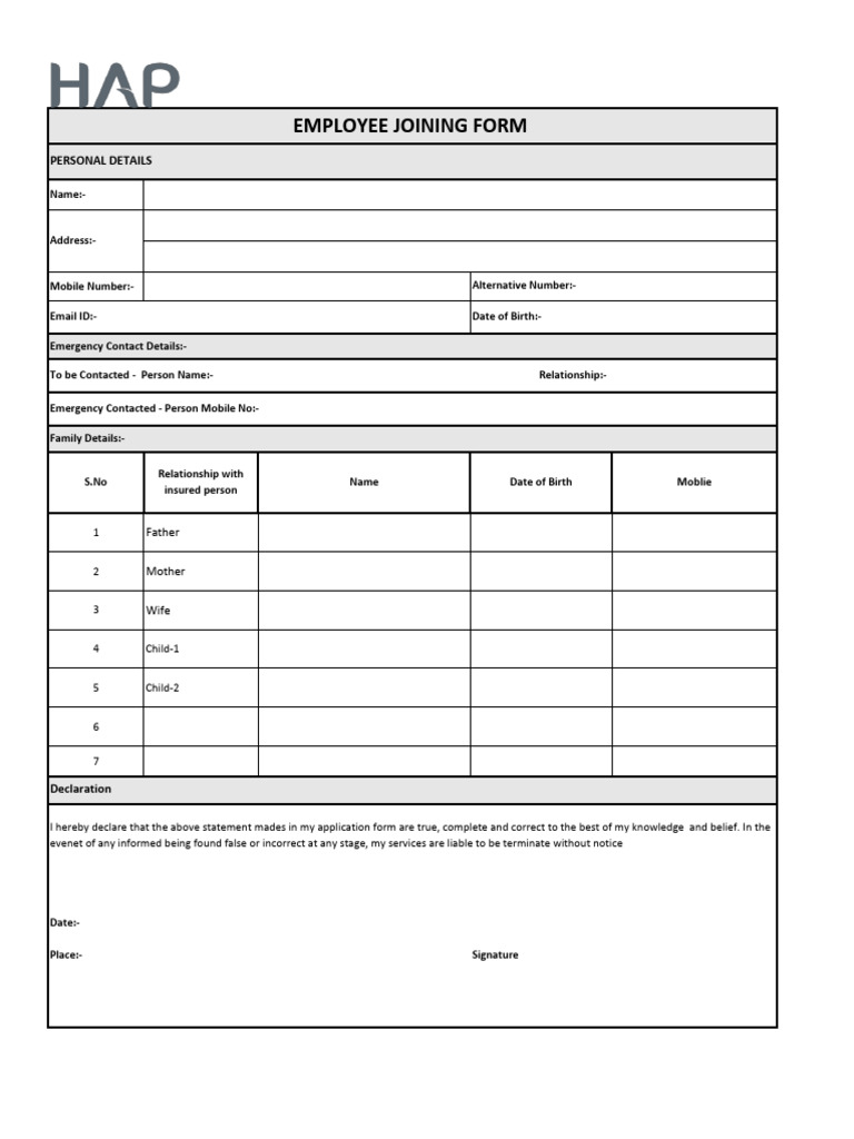 Employee Joining Form | PDF