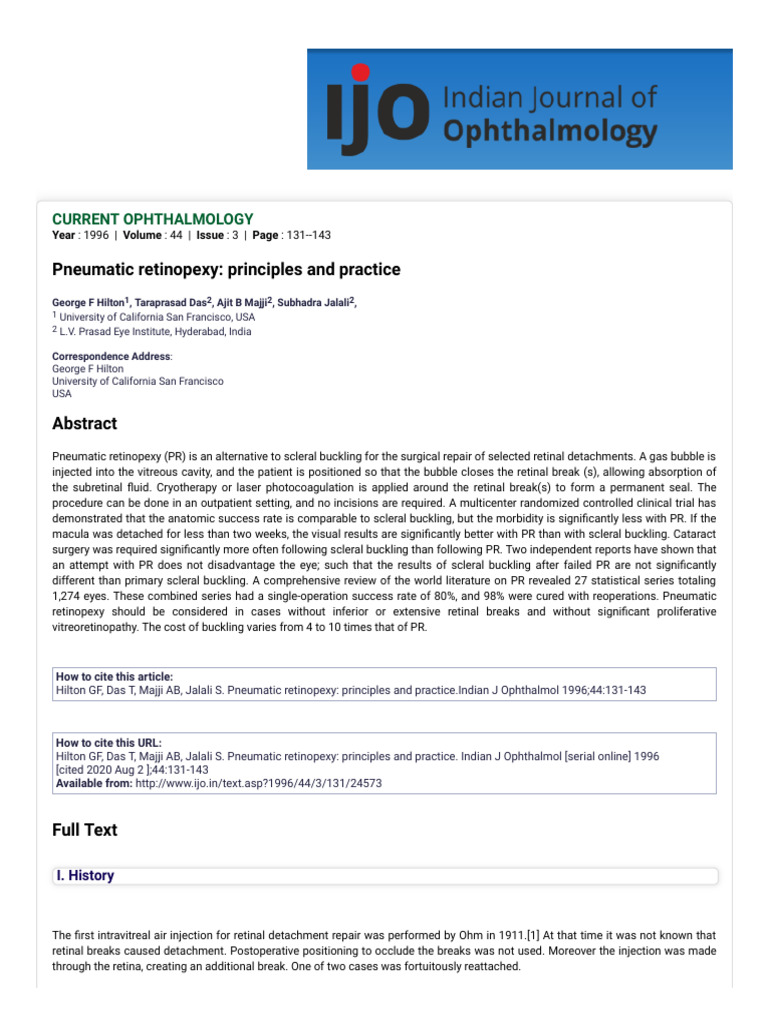 Pneumatic Retinopexy - Principles and Practice Indian Journal of Ophthalmology | PDF | Human Eye ...