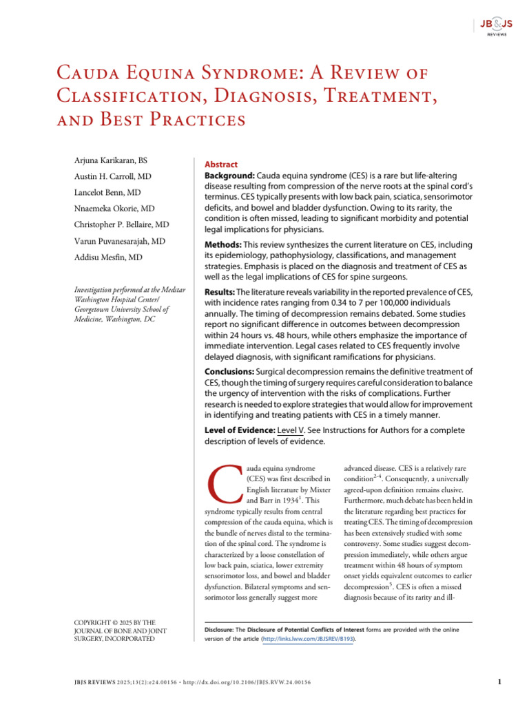 Cauda Equina Syndrome: Diagnosis & Management | PDF | Back Pain ...