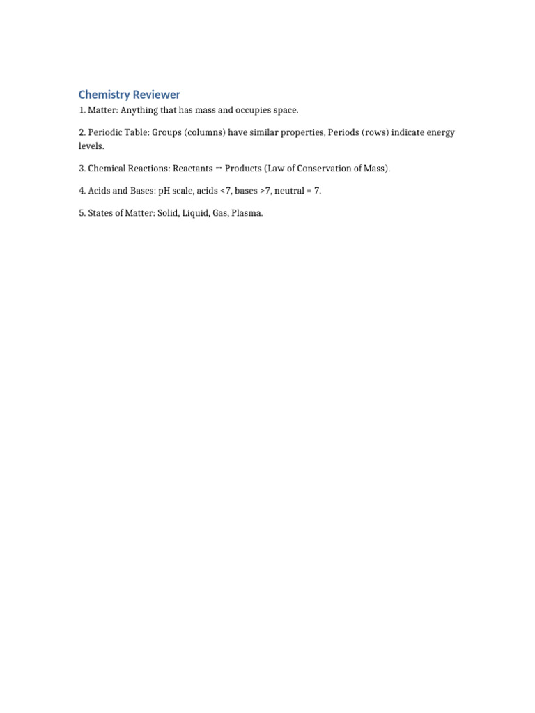 Basic Chemistry Concepts Review | PDF