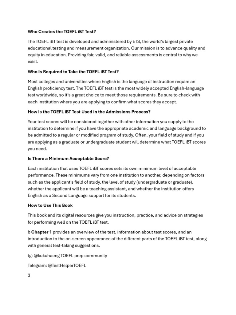 Understanding the TOEFL iBT Test | PDF | Test Of English As A Foreign ...