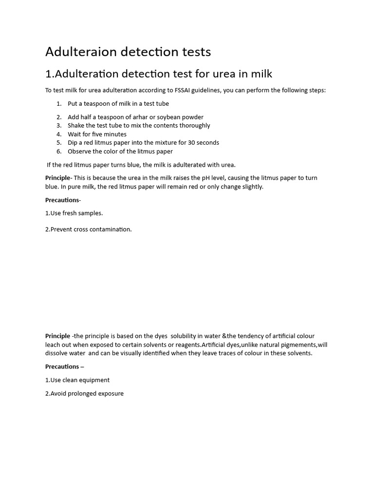Adulteration Detection Tests Guide | PDF | Turmeric | Nitric Acid