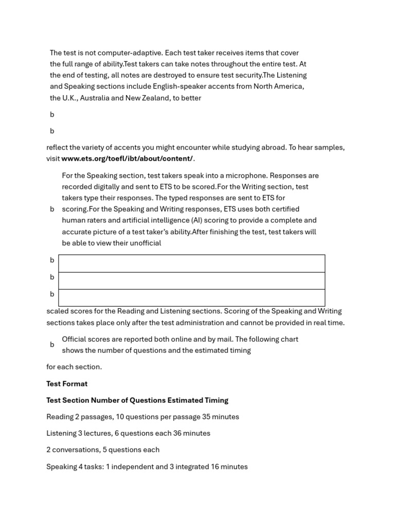 TOEFL iBT Test Format and Scoring Guide | PDF | Test Of English As A ...