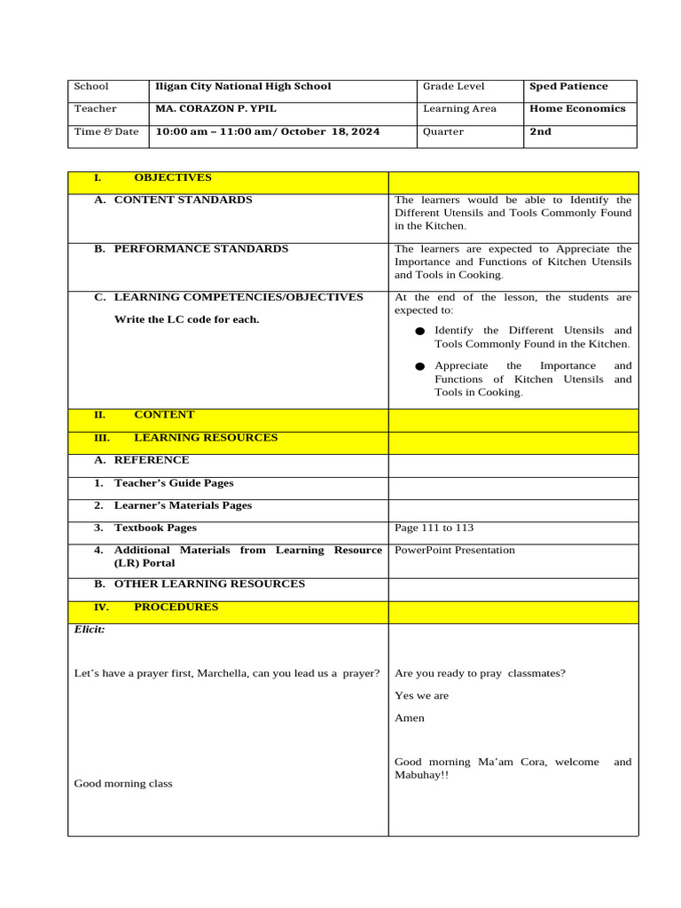 1-Kitchen-Tools-And-Utensils. For Sped Demo 2nd Quarter IST COT | PDF ...