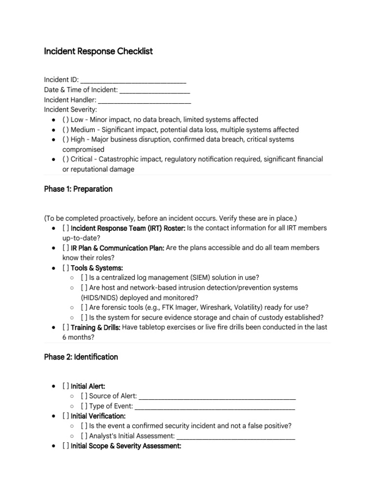 Incident Response Checklist | PDF | Malware | Security