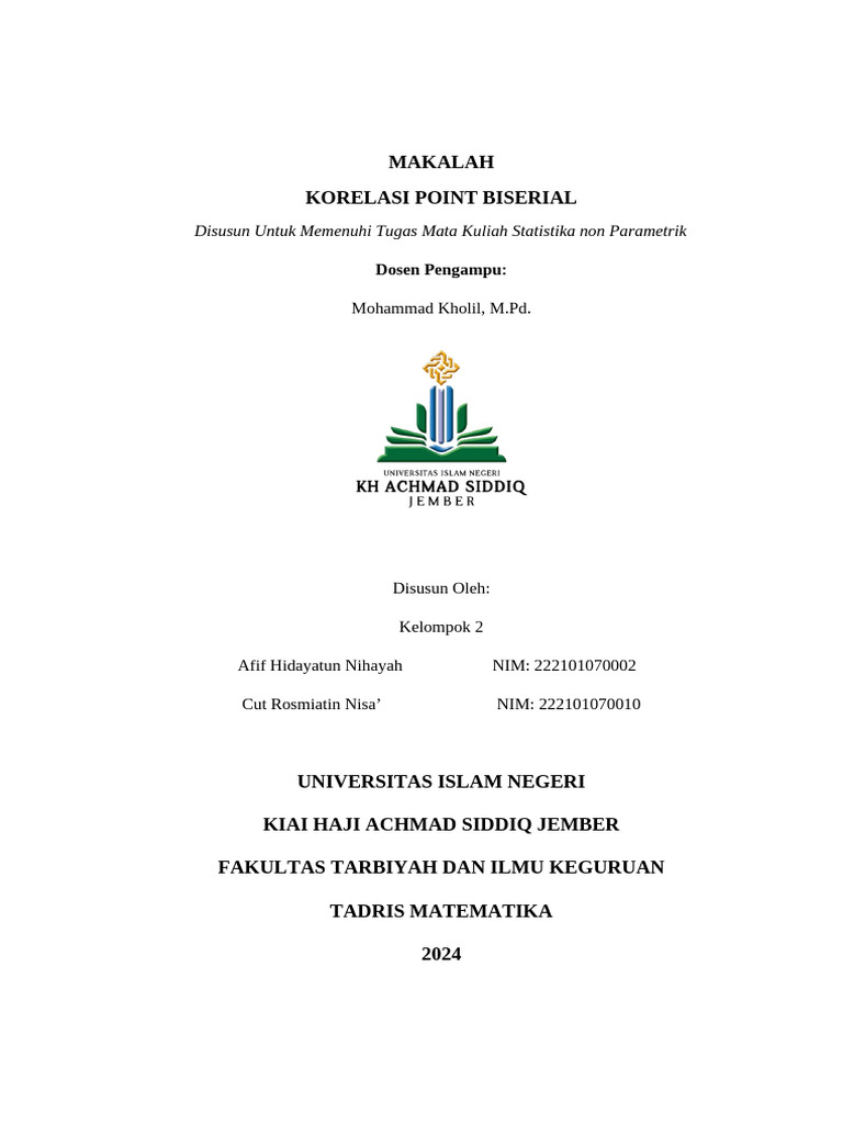 Korelasi Point Biserial dalam Statistika | PDF