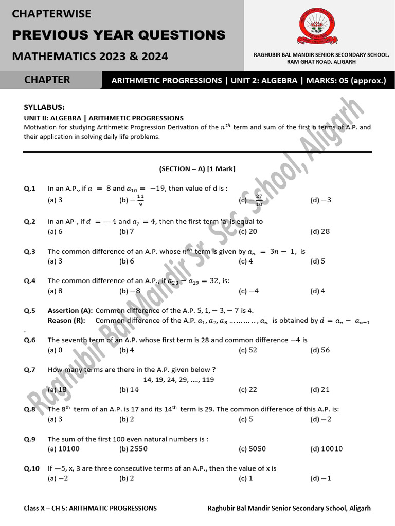 CH 5 - Arithmetic Progression | PDF | Mathematics