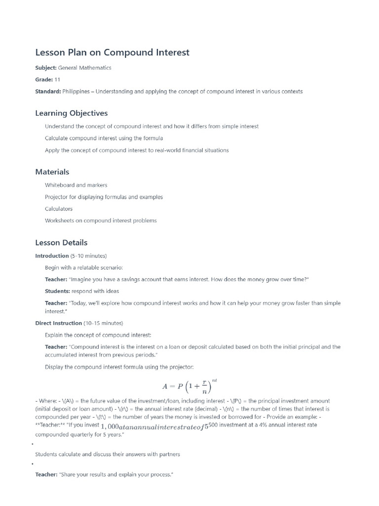 Lesson Plan General Mathematics Grade11 | PDF