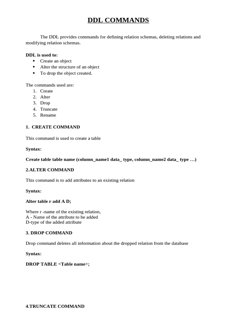DDL Commands | PDF | Data Management | Sql