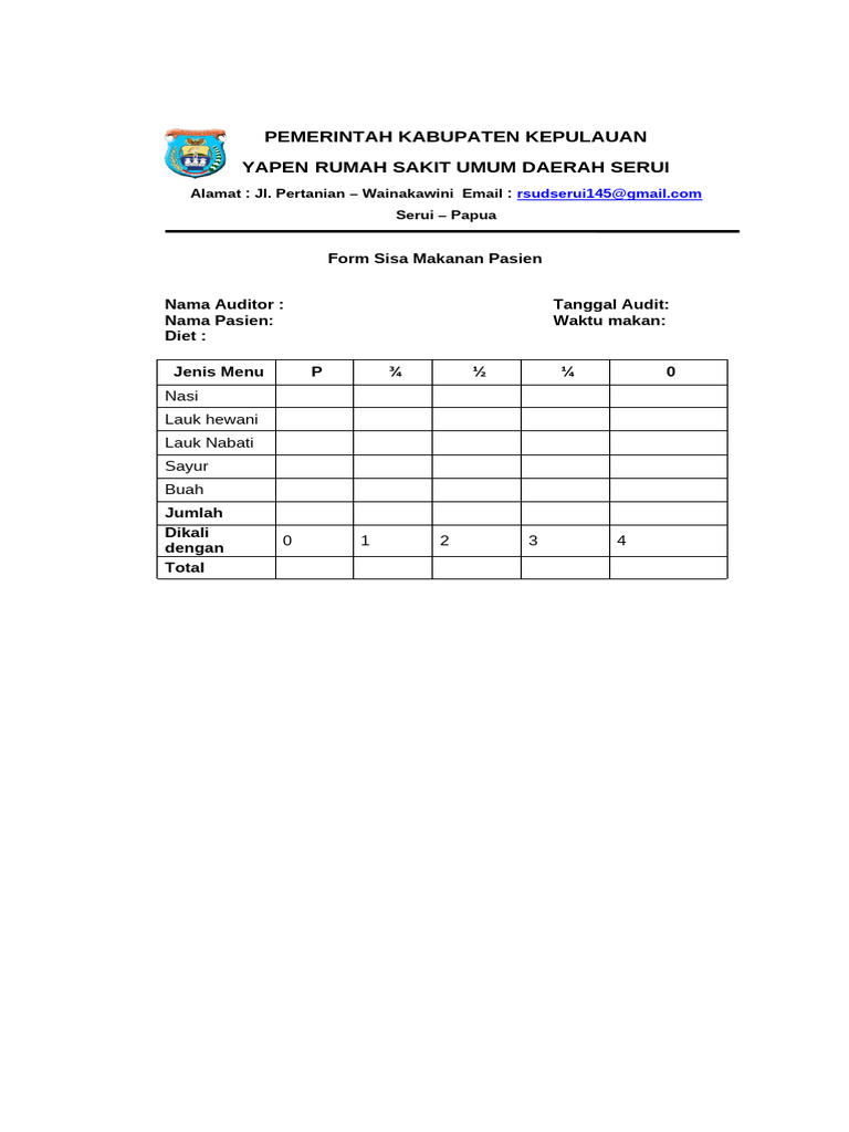 L.1 Form Sisa Makanan Pasien | PDF
