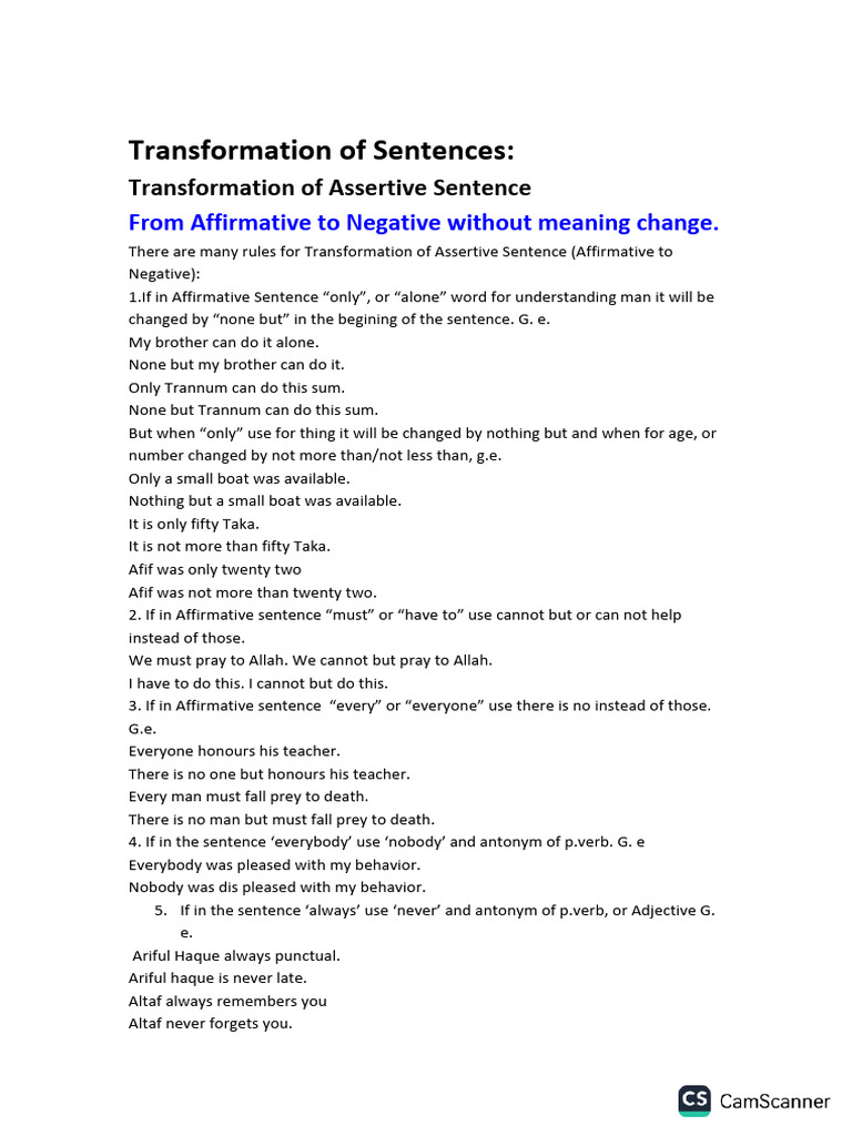 Transforming Affirmative to Negative Sentences | PDF | Verb | Semantic ...