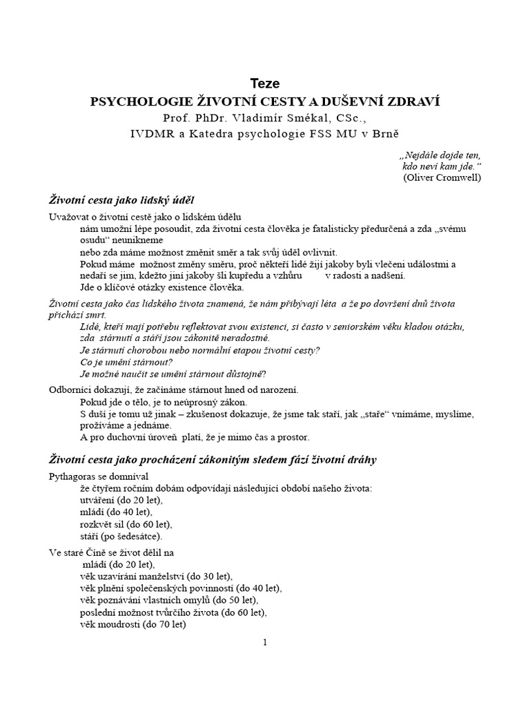 Zivotni Cesta A Dusevni Zdravi | PDF