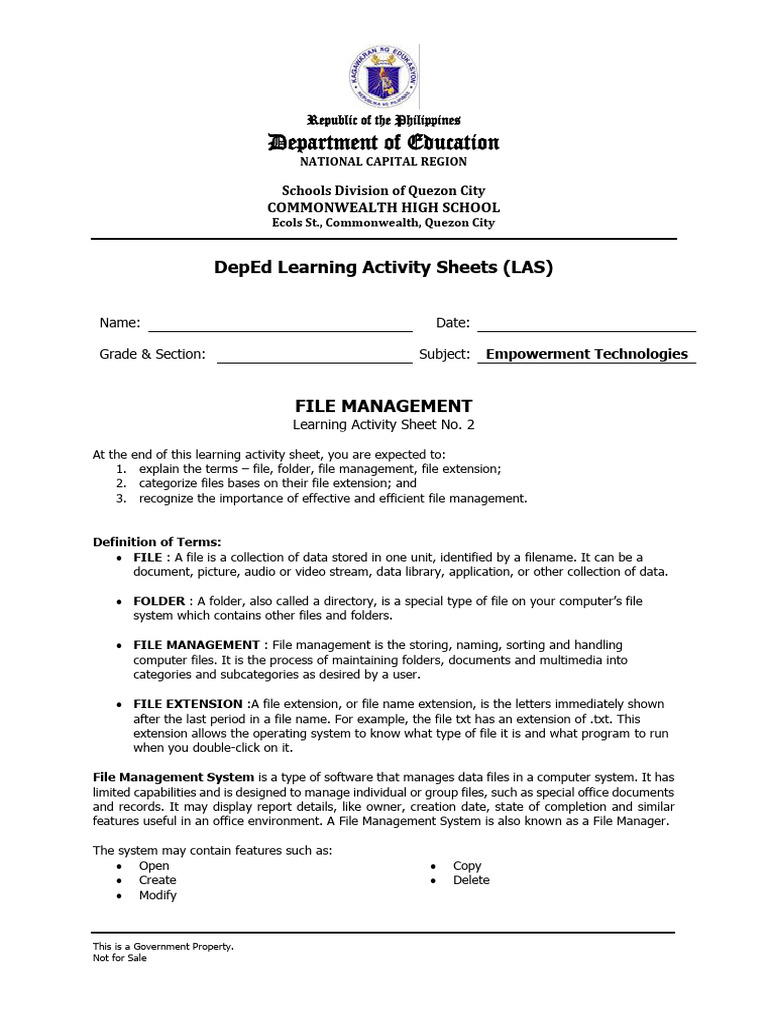 q1-m03b Las 02 File Management | PDF | Computer File | Filename