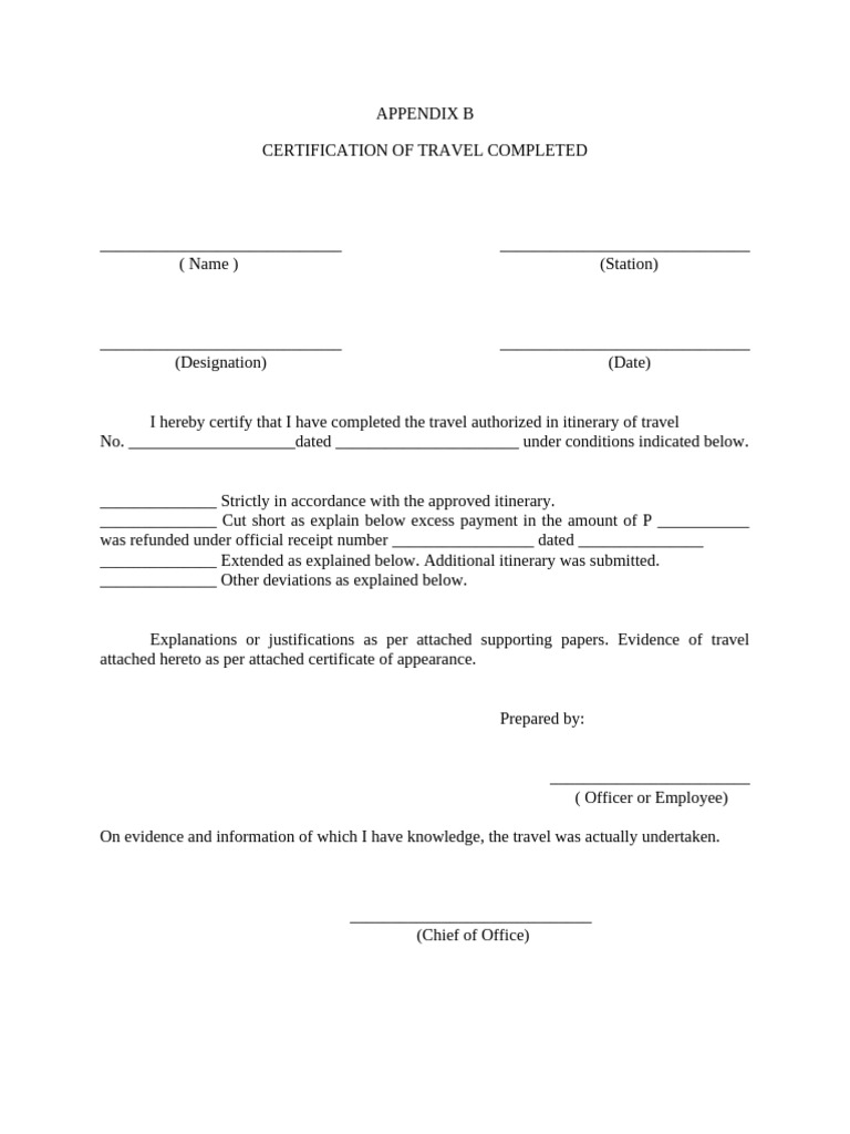 Travel Completion Certification Template | PDF