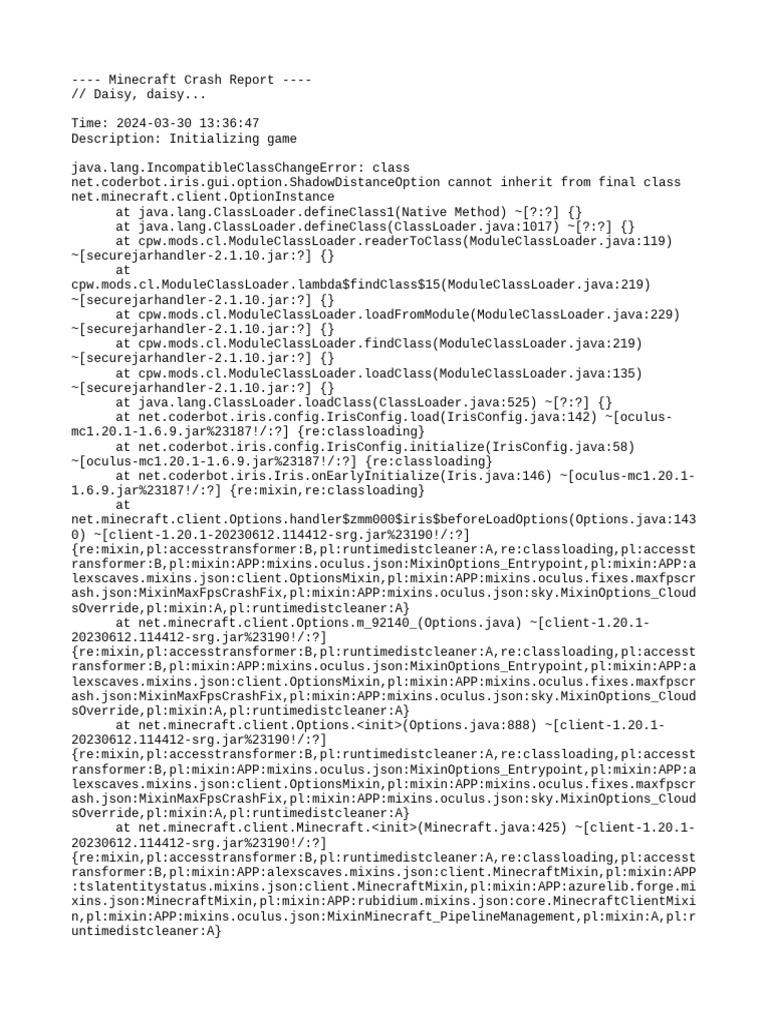 Minecraft Initialization Crash Report | PDF | System Software | Computing
