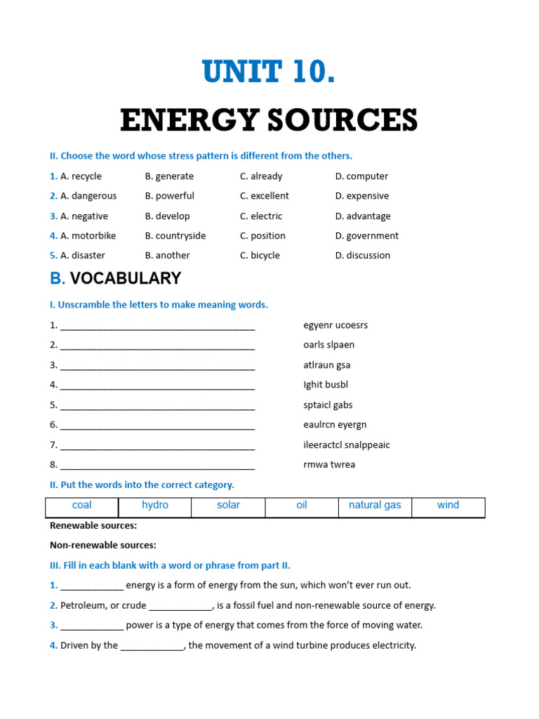 Unit 10. Energy Sources | PDF | Energy Development | Sustainable Energy