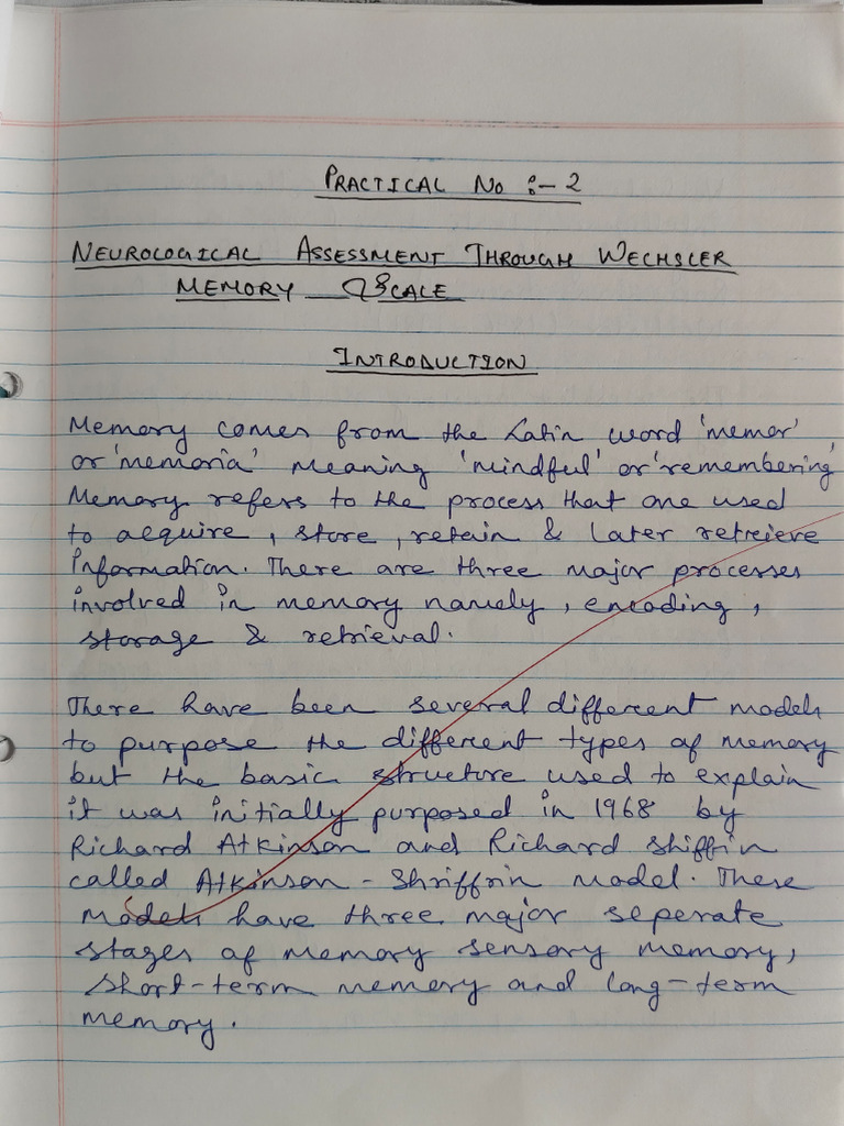 Wechsler Memory Scale Overview | PDF