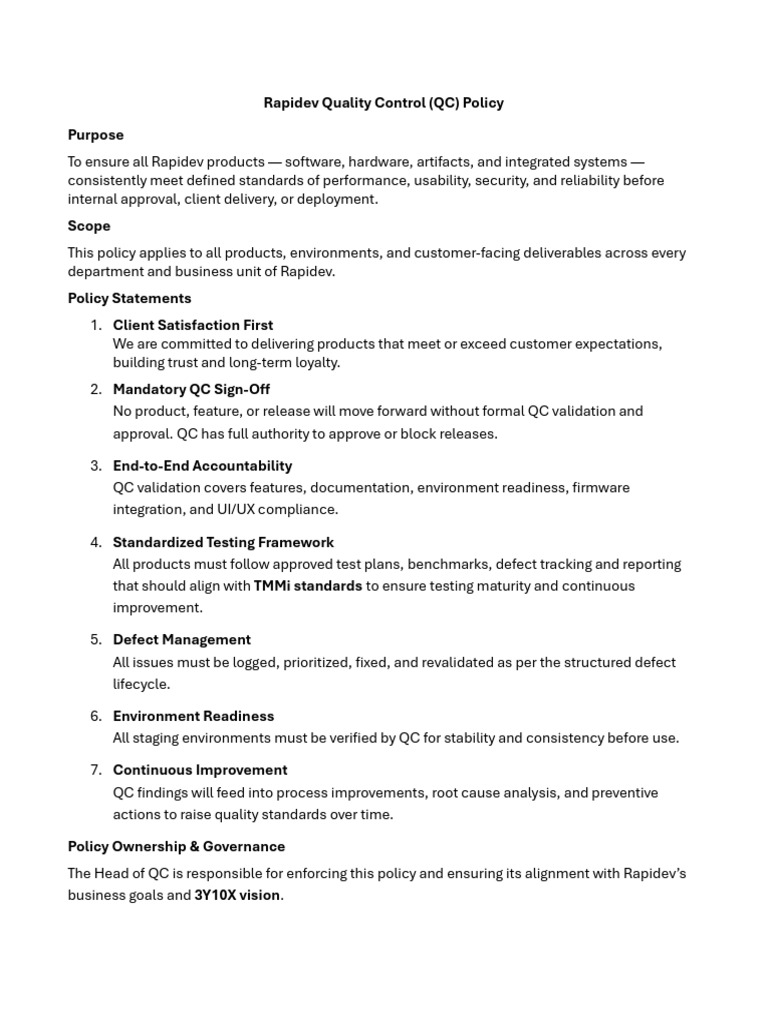Rapidev QC Policy Overview | PDF