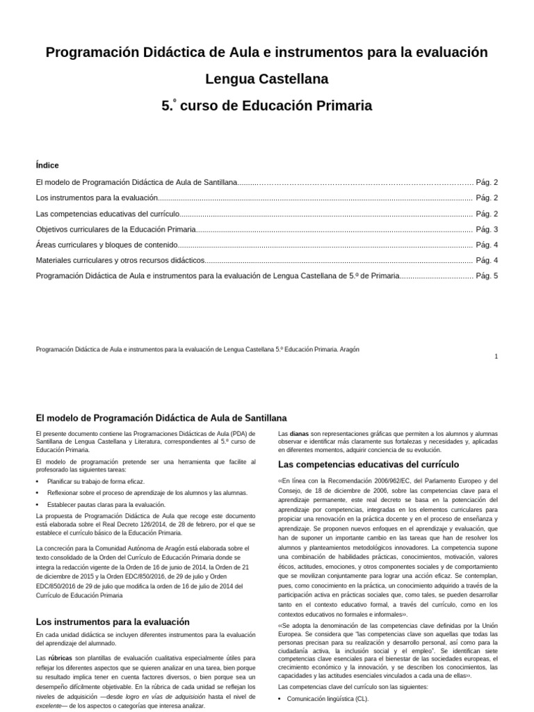 Pda Lengua SHC Aragon 5pri | PDF | Plan de estudios | Evaluación