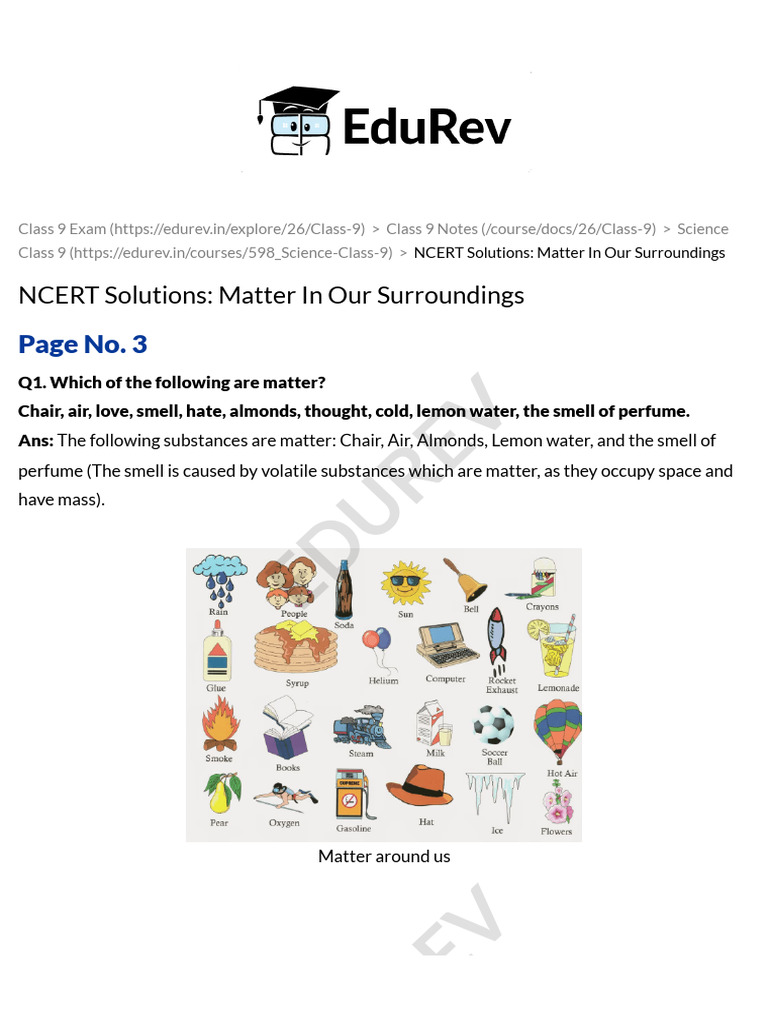 NCERT Solutions For Class 9 Science Chapter 1 - Matter in Our ...